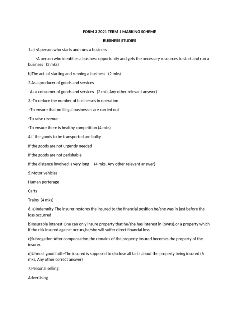 Set1 BST Ms MidTerm 1 2021 Teacher - Co .Ke F3 Exam | PDF | Demand | Goods