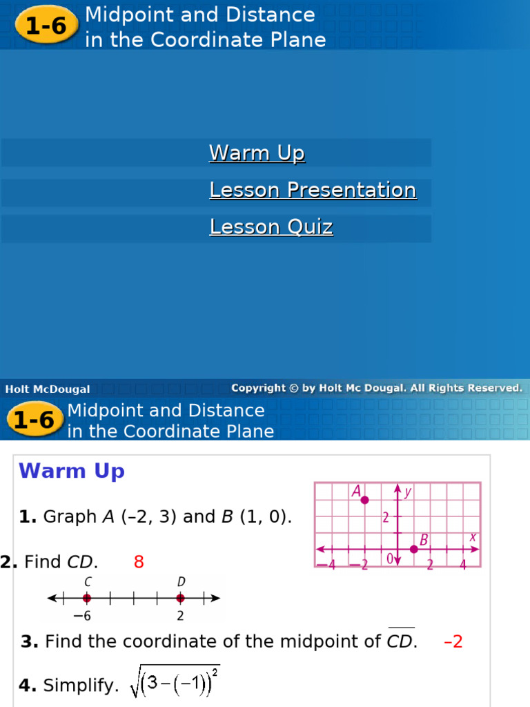 Midpoint and Distance Formula in The Coordinate Plane | PDF ...