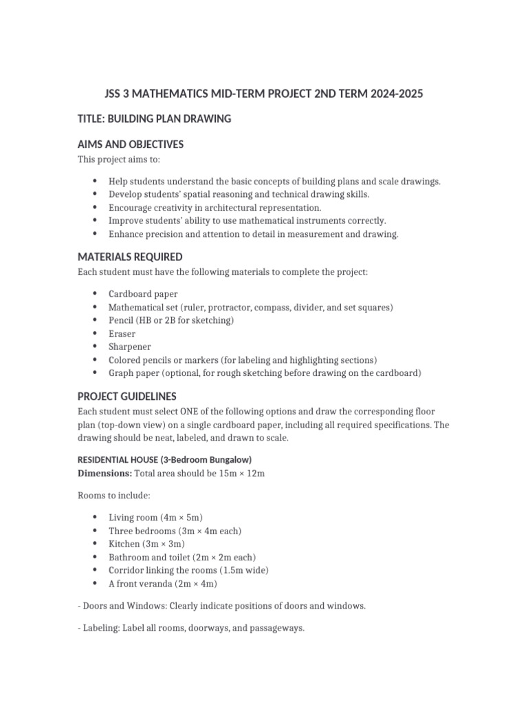 JSS 3 Mathematics Mid-Term Project 2ND Term 2024-2025 | PDF | Drawing