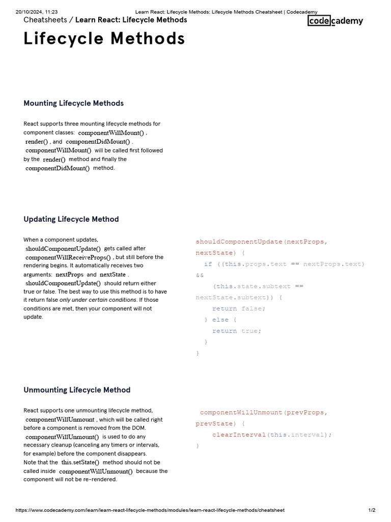 React_Lifecycle Methods_Cheatsheet | PDF | Computing | Software Engineering