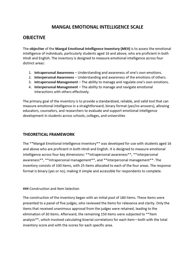 Mangal Emotional Intelligence Inventory | PDF | Empathy | Emotional ...