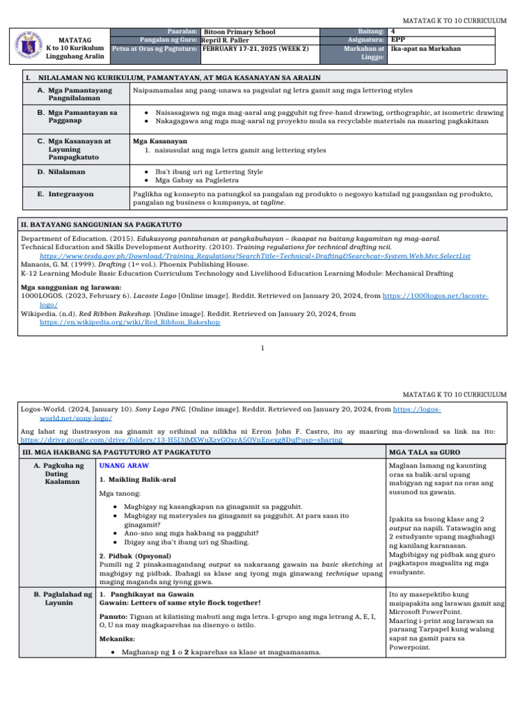 DLL Matatag - Epp 4 Q4 W2 | PDF