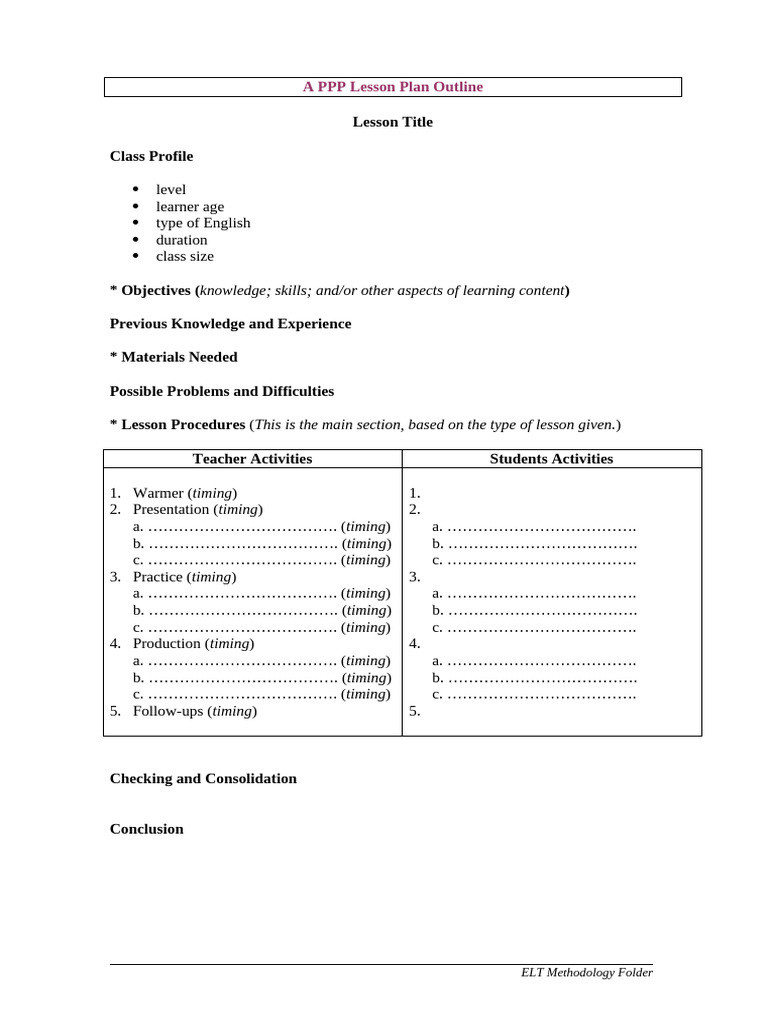 A PPP Lesson Plan Outline | PDF