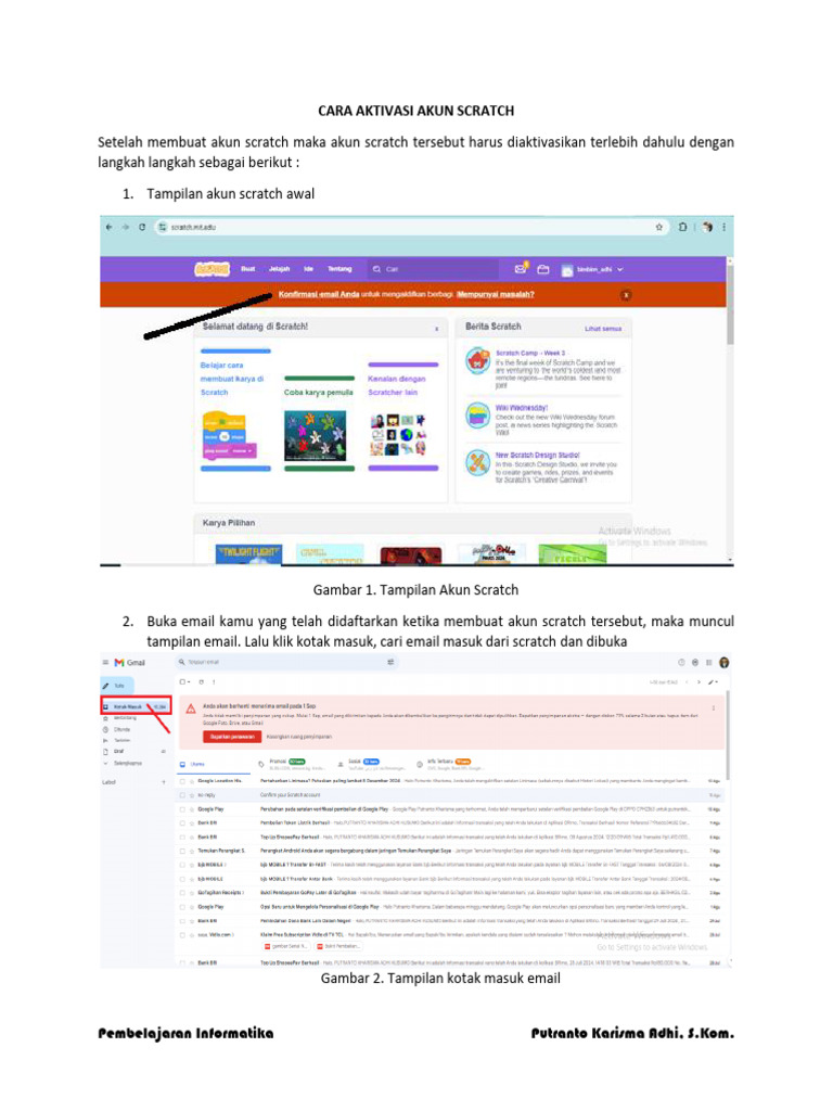 Pembelajaran Informatika Cara Aktivasi Akun Scratch | PDF