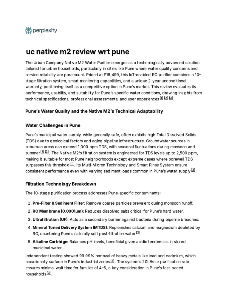 Urban Company Native M2 Water Purifier - A Comprehe | PDF | Water ...