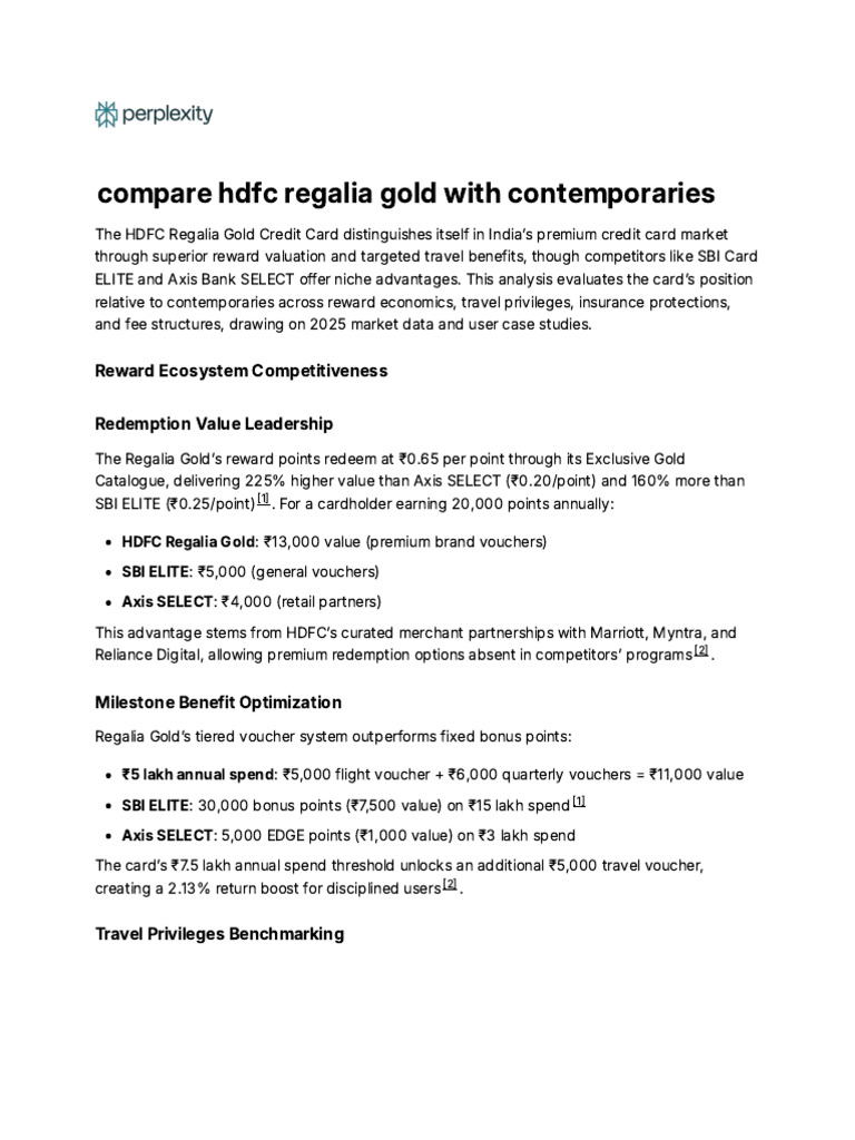 HDFC Regalia Gold Card: A Competitive Review | PDF | Credit Card ...