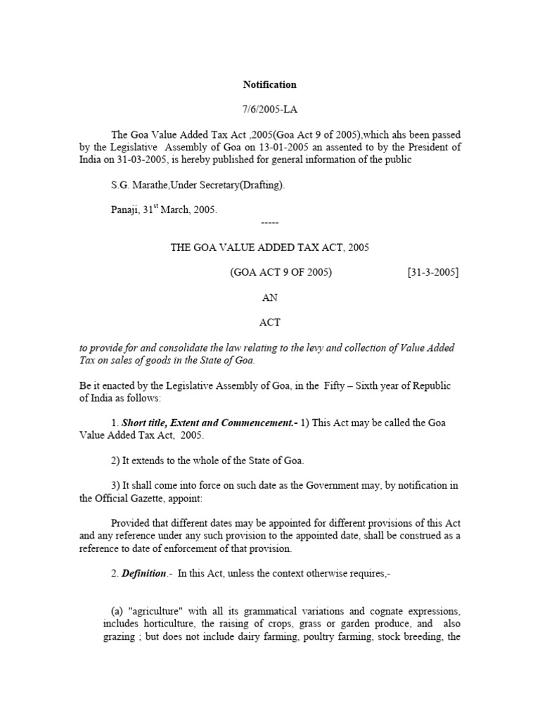 Goa Vat Act 2005 | PDF | Taxes | Tax Credit