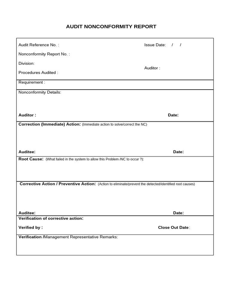 Audit Nonconformity Report Rev01 | PDF