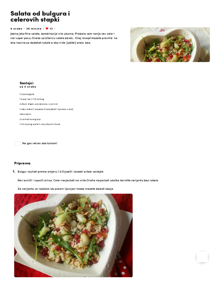 Salata Od Bulgura I Celerovih Stapki - Coolinarika | PDF