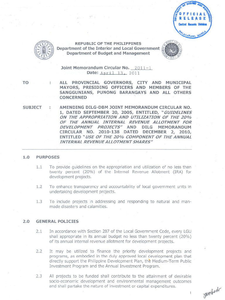 DILG-Joint - Circulars-2011-1 - 20% | PDF