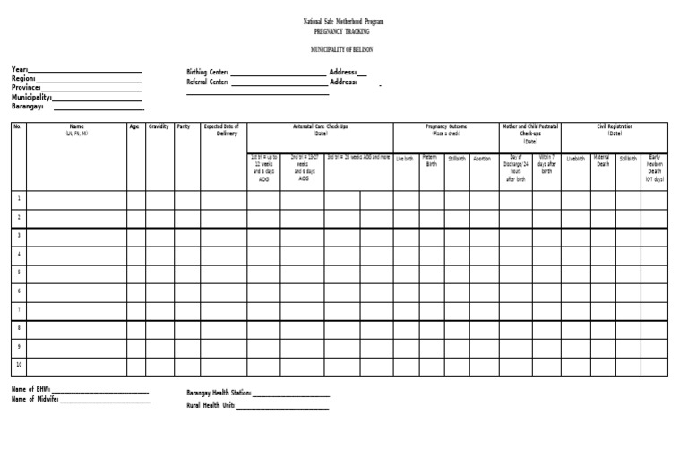 Pregnancy Tracking Form | PDF | Pregnancy | Childbirth
