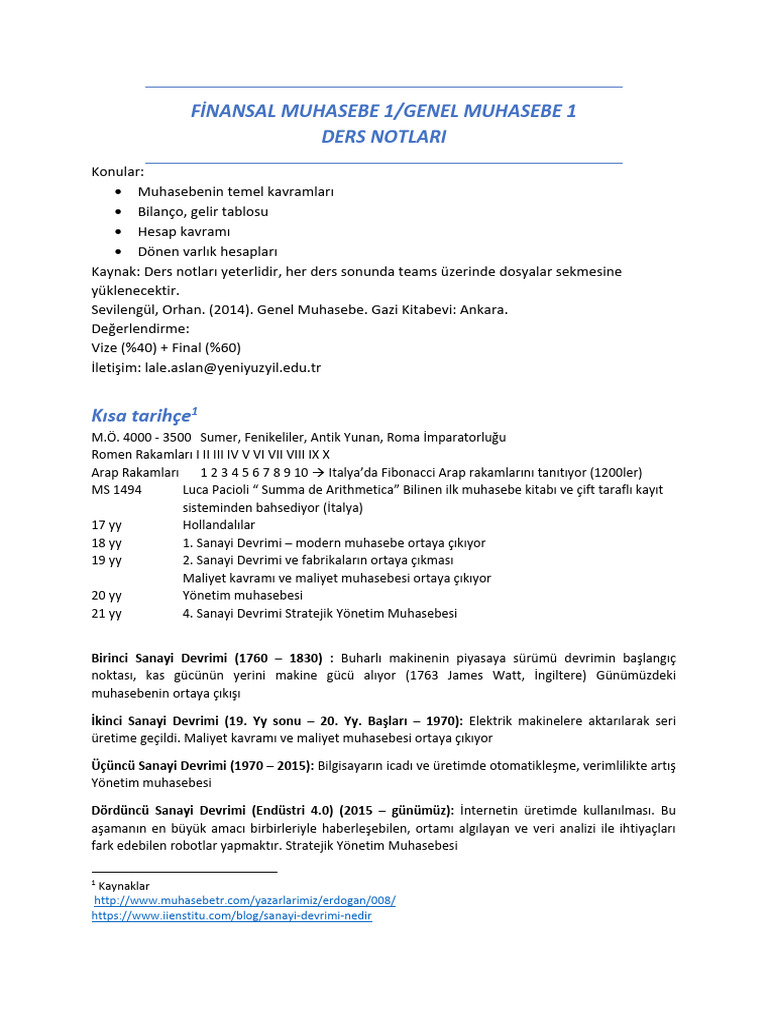 Genel Muhasebe 1 Ders Notlari | PDF