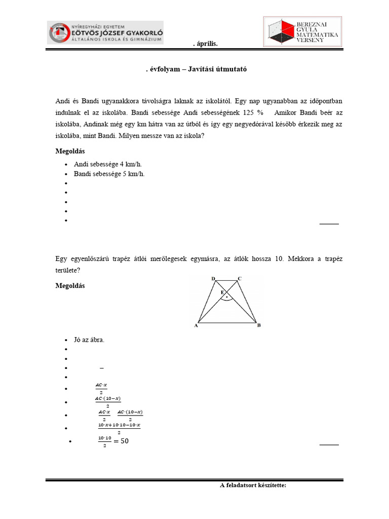 Bereznai 8evf Megold 2019 | PDF