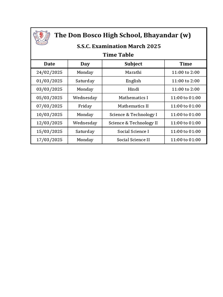 SSC Time Table | PDF