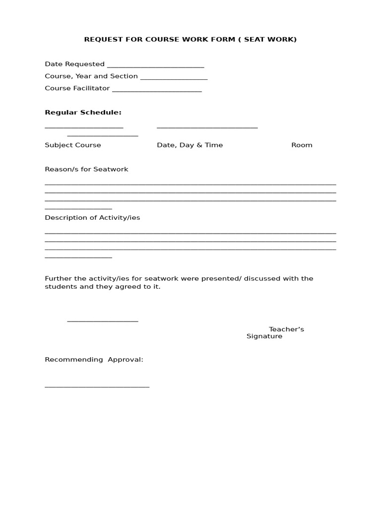 Course Work Request Form Template | PDF