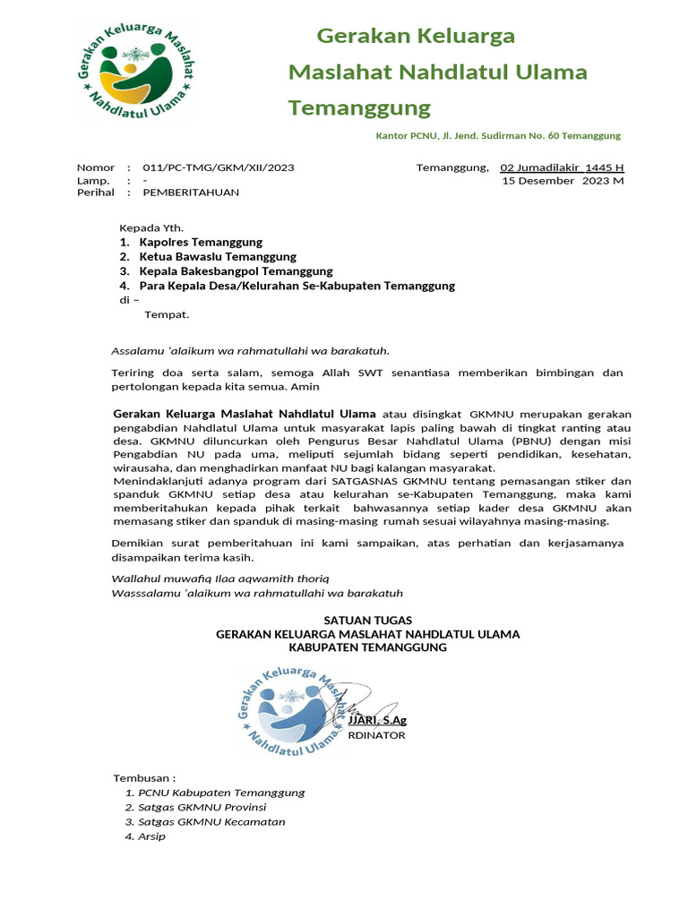 Surat Pemberitahuan Penempelan Stiker | PDF