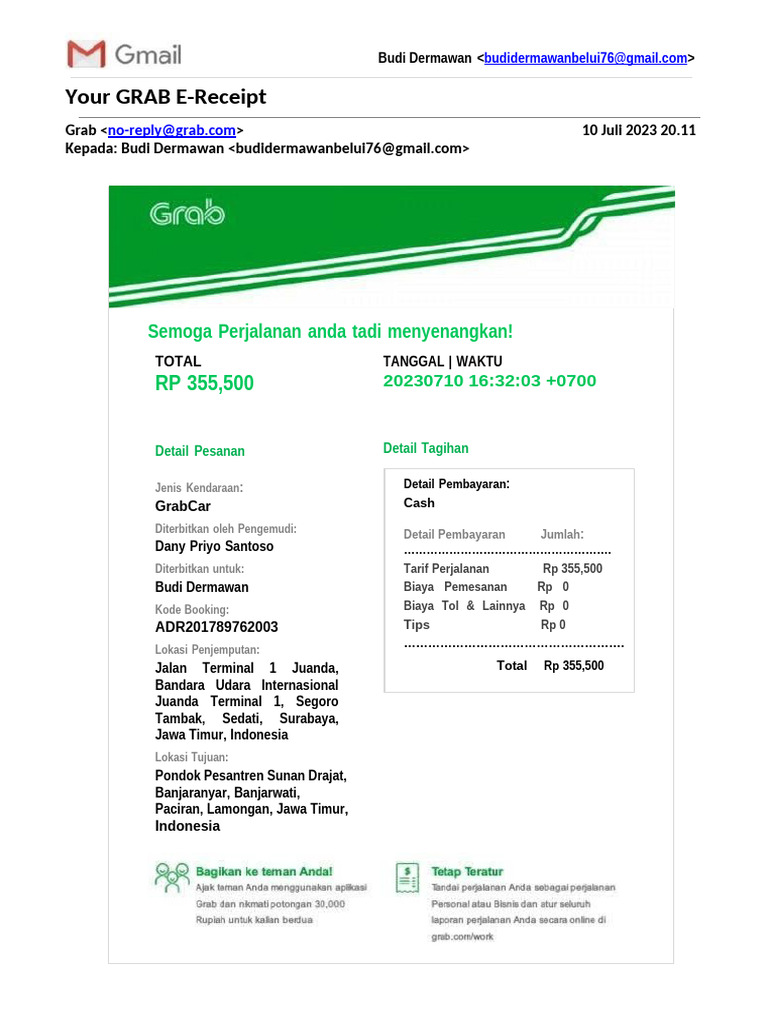 E-Receipt GrabCar Budi Dermawan | PDF