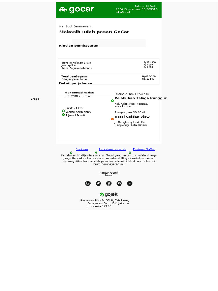 Rincian Perjalanan GoCar Budi | PDF