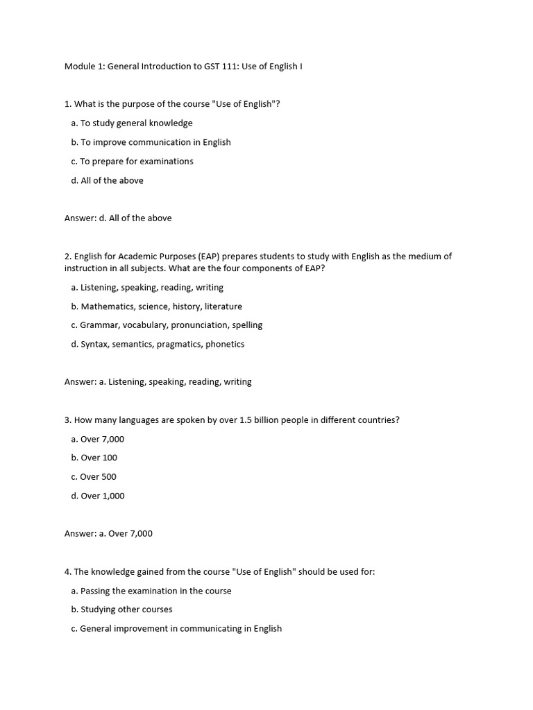 GST 111 extracted Questions and answers | PDF | Verb | English Grammar