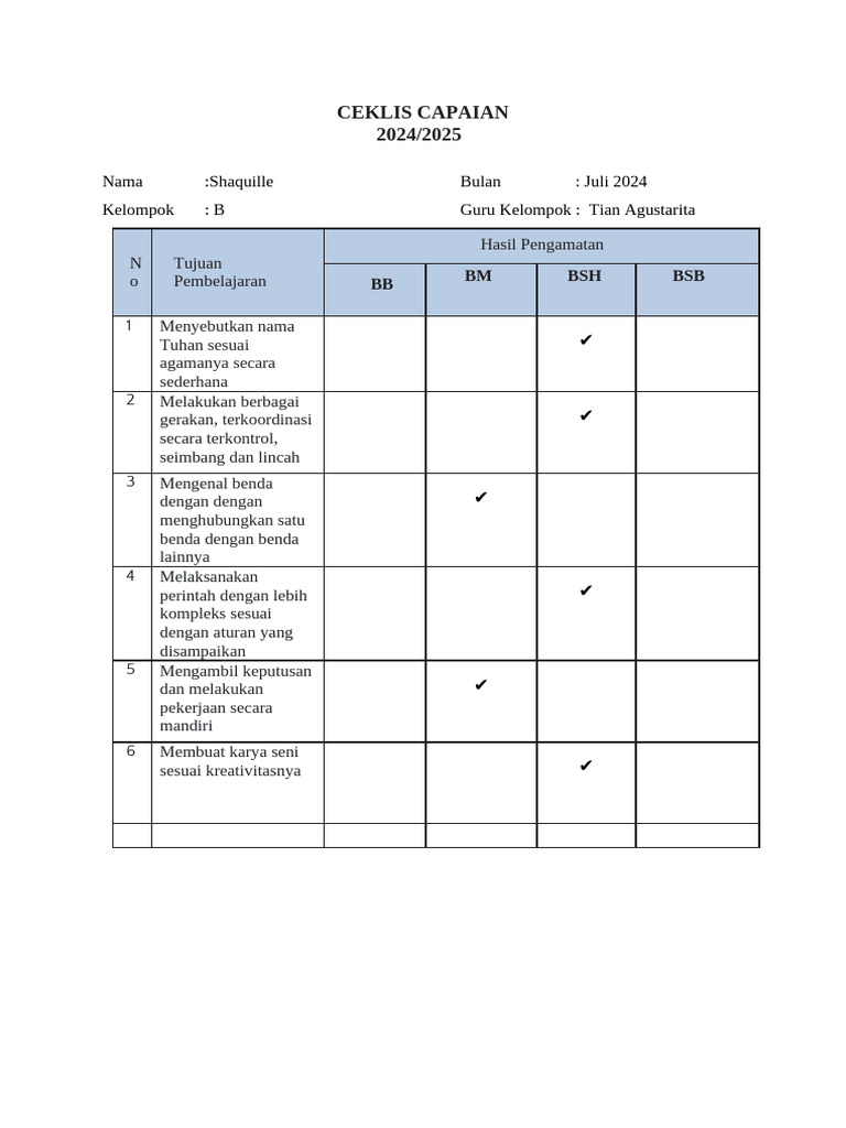 CEKLIS CAPAIAN juni 2024 | PDF
