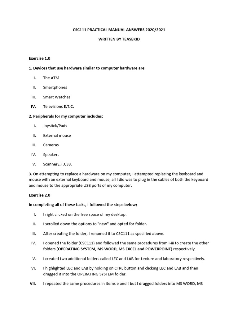 CSC111 PRACTICAL MANUAL SOLUTIONS BY TEASEKID | PDF | Net Present Value ...