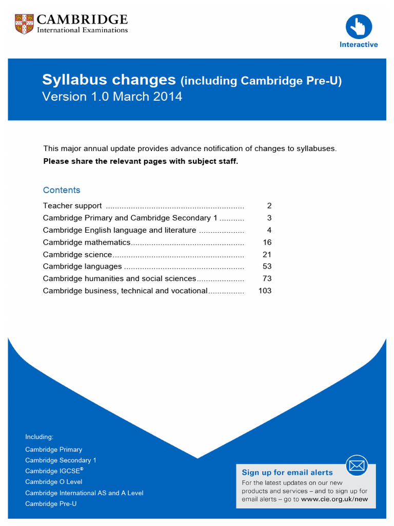 Syllabus Changes 2014 Including Cambridge Pre U | PDF