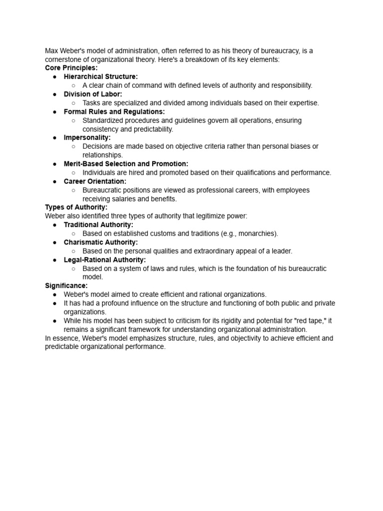 Max Weber Model of Administration | PDF