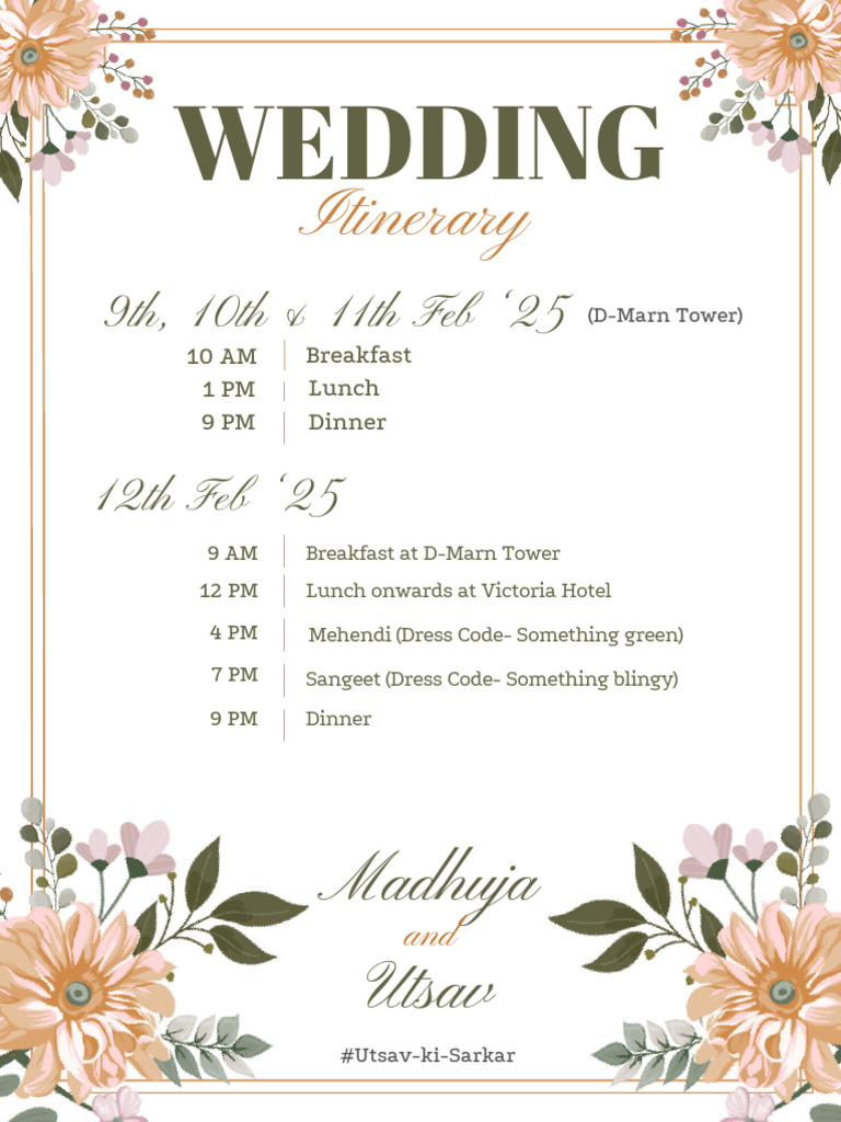 Wedding Itinerary | PDF