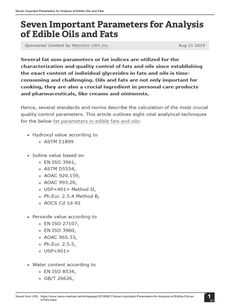 Key Parameters for Edible Oil Analysis | PDF | Titration | Chemistry