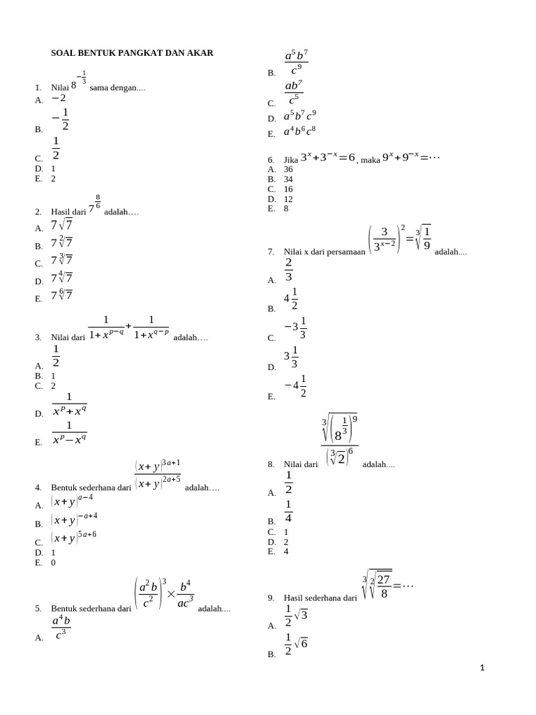 Pangkat Dan Akar 1 | PDF
