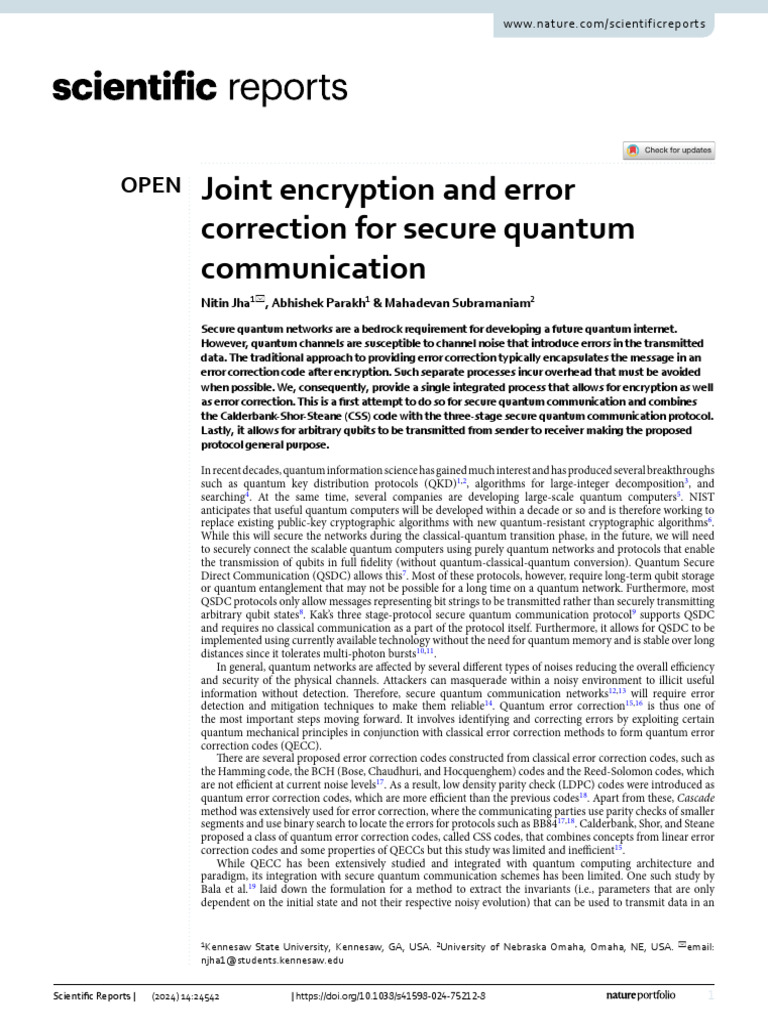 Joint Encryption and Error Correction For Secure Q | PDF | Quantum Computing | Encryption