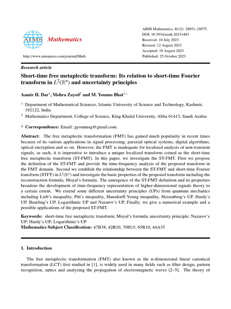 (AIMS) Short-Time FMT | PDF | Fourier Transform | Uncertainty Principle