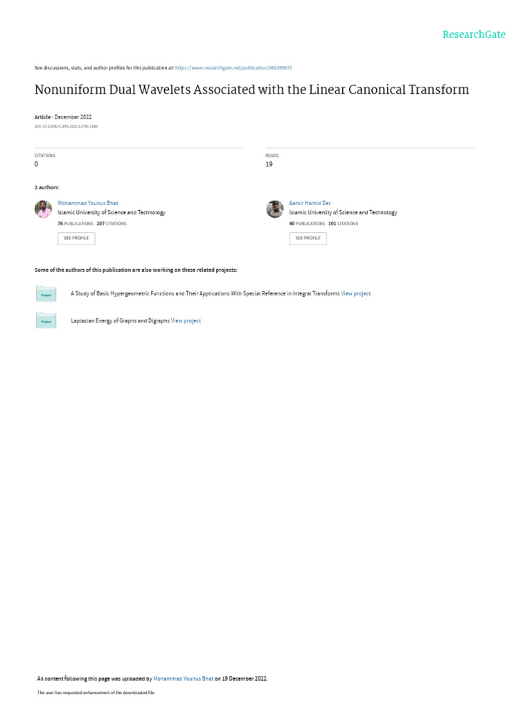 (Caspian Jr. of Math Sci) Non-Uniform Dual Wavelets in LCT | PDF ...