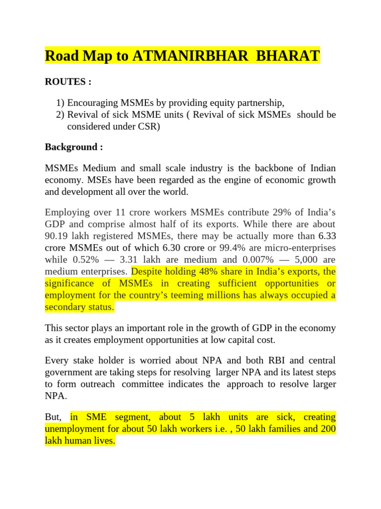 Atmanirbhar Bharat Through MSMEs | PDF | Small And Medium Sized Enterprises | Economies