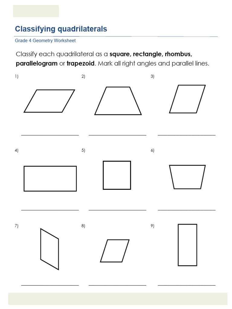 Grade 4 Quadrilaterals Worksheet | PDF