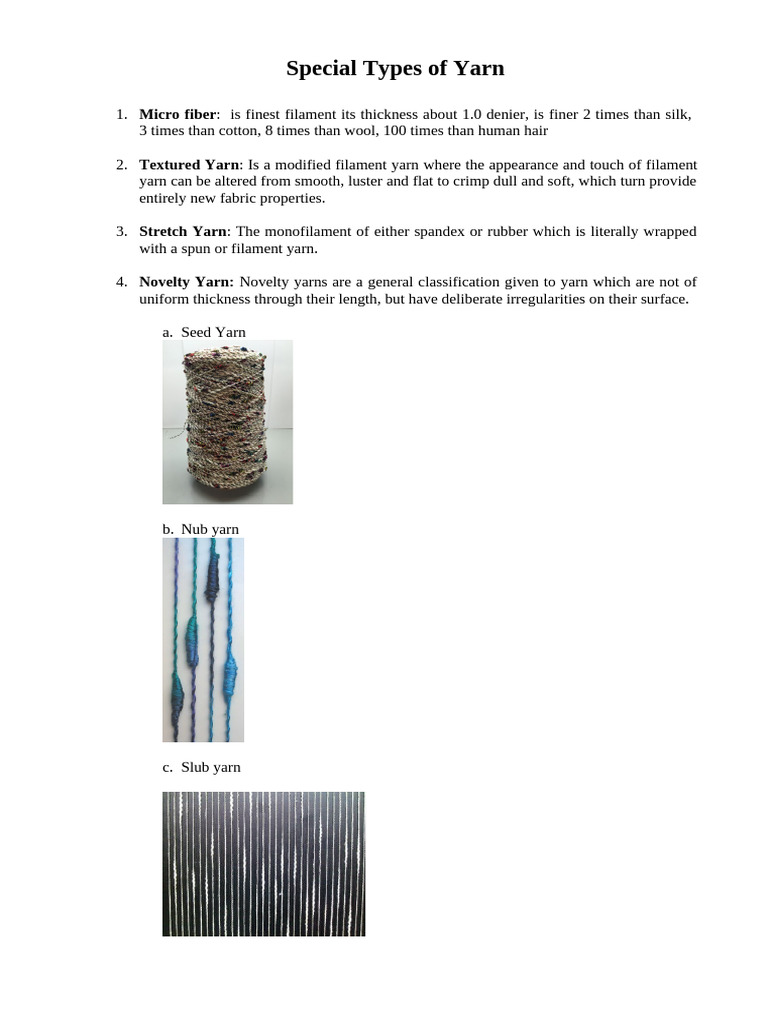 Types of Specialty Yarn Explained | PDF