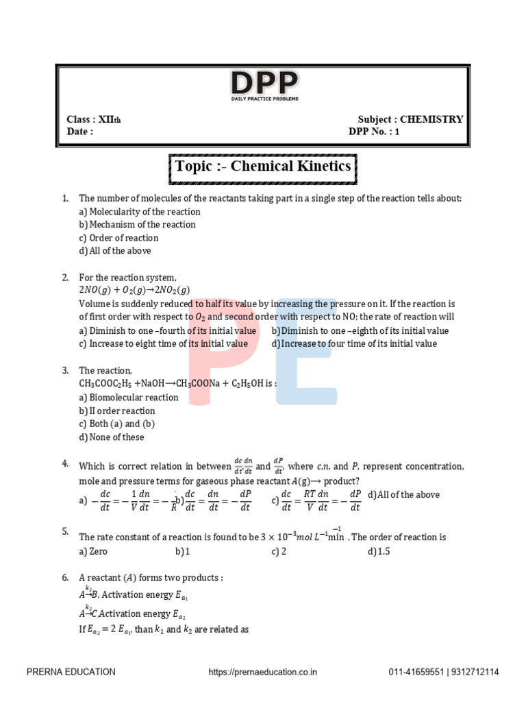 Chemical Kinetics DPP 1 | PDF | Reaction Rate | Chemical Kinetics