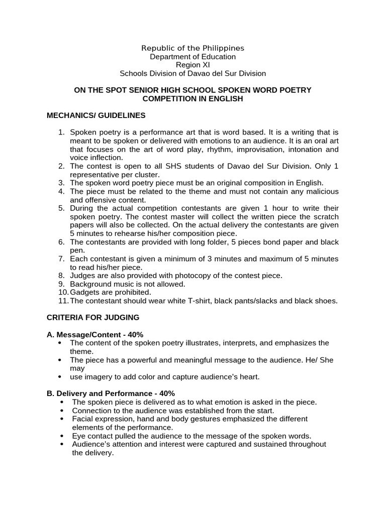 Spoken Poetry Guidelines | PDF | Poetry | Communication