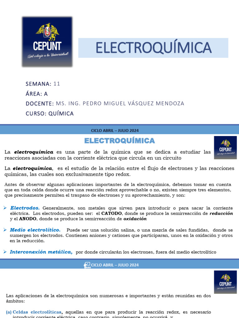 SEM 11 QUÍMICA (Electroquímica 2024) | PDF | Electroquímica | Redox