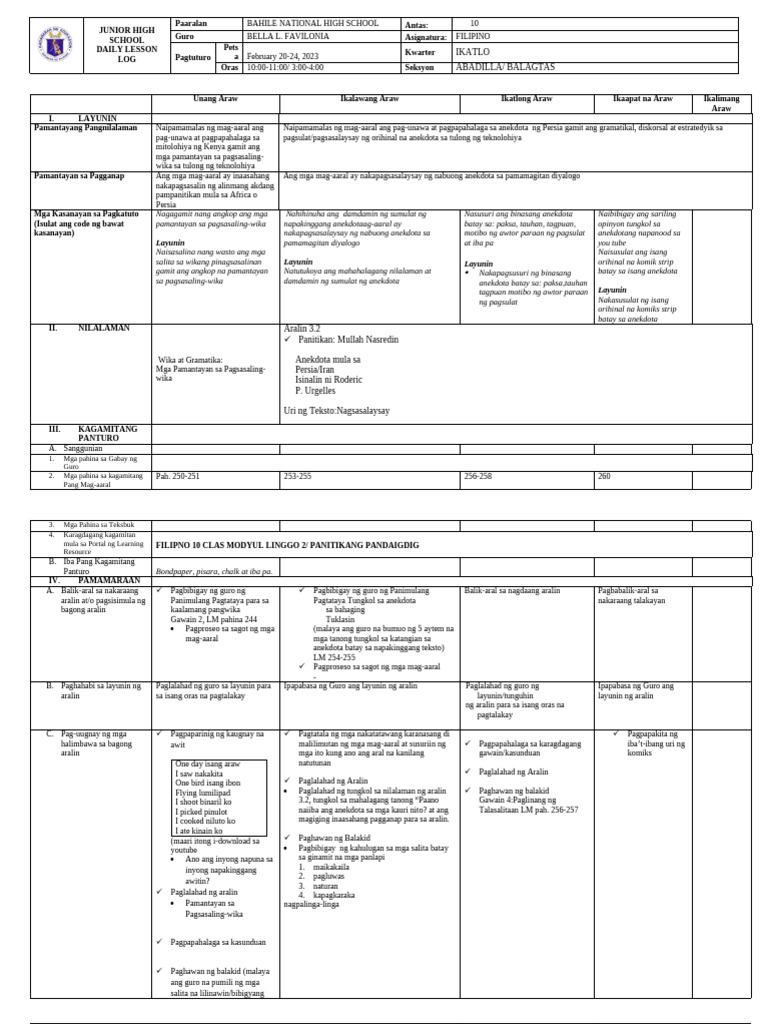 DLL Fil 10 Second Week | PDF