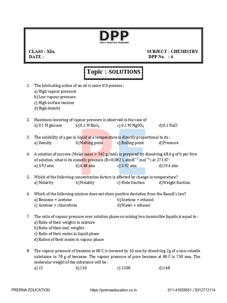 Solutions-DPP-4 | PDF | Water | Osmosis