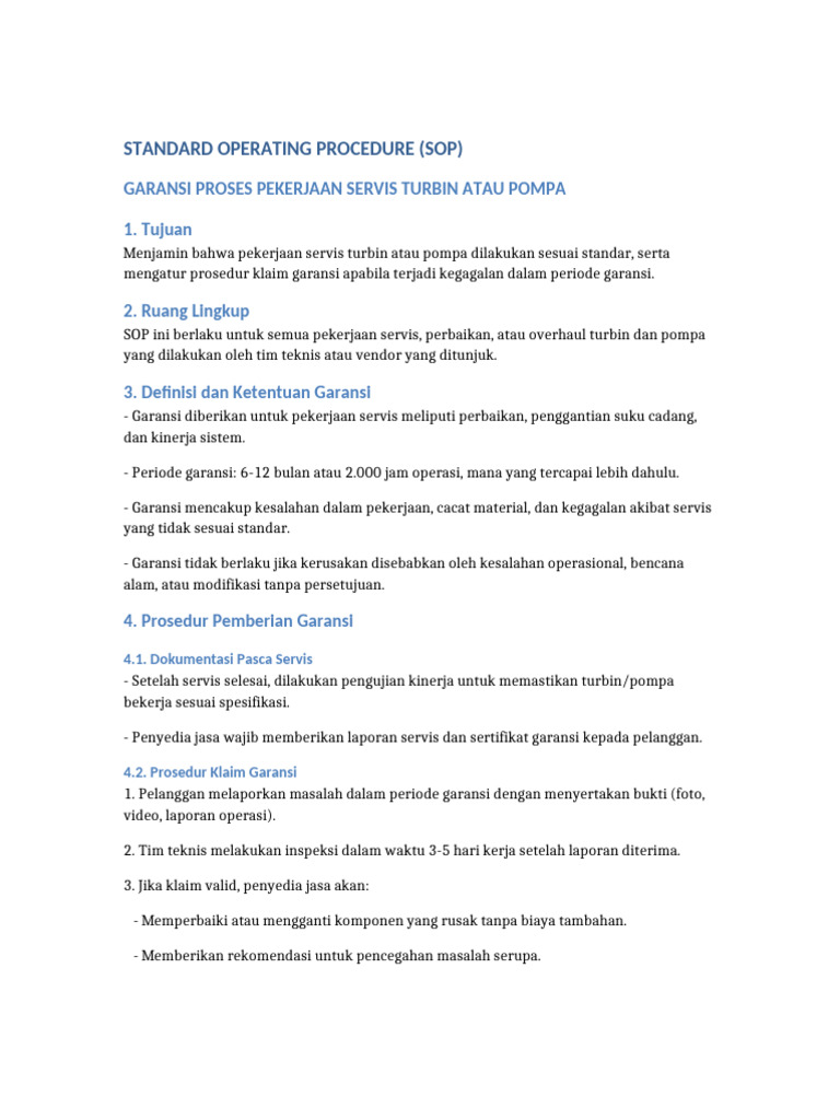 SOP_Garansi_Servis_Turbin_Pompa | PDF