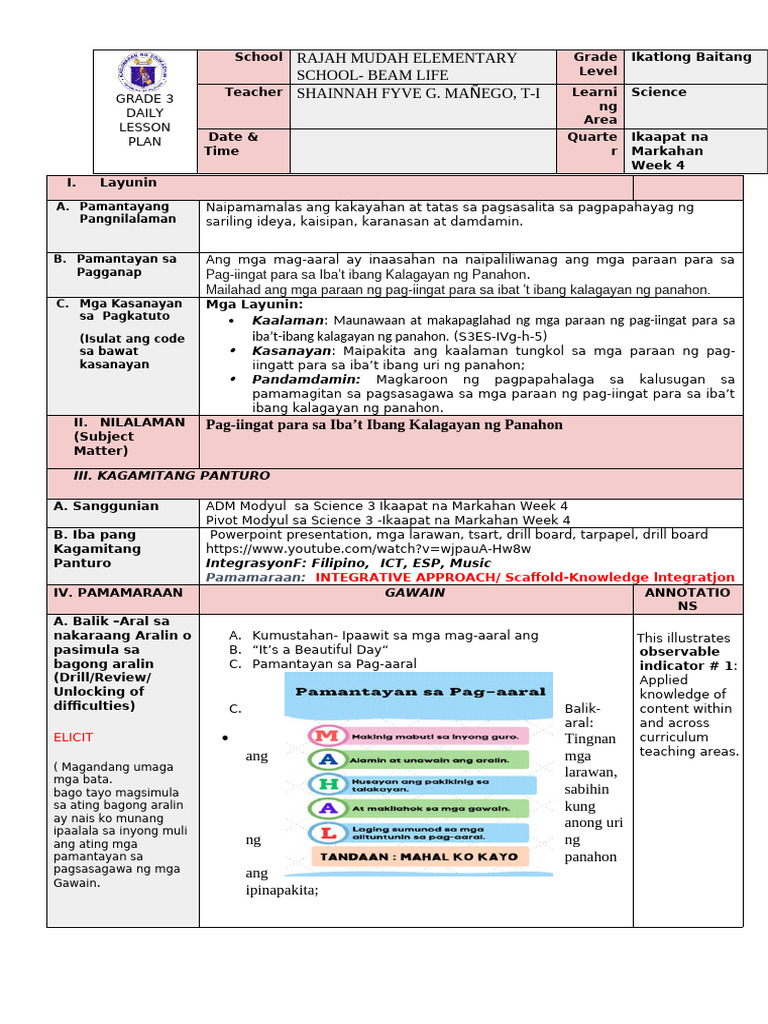 Grade 3 Cot Science Final | PDF
