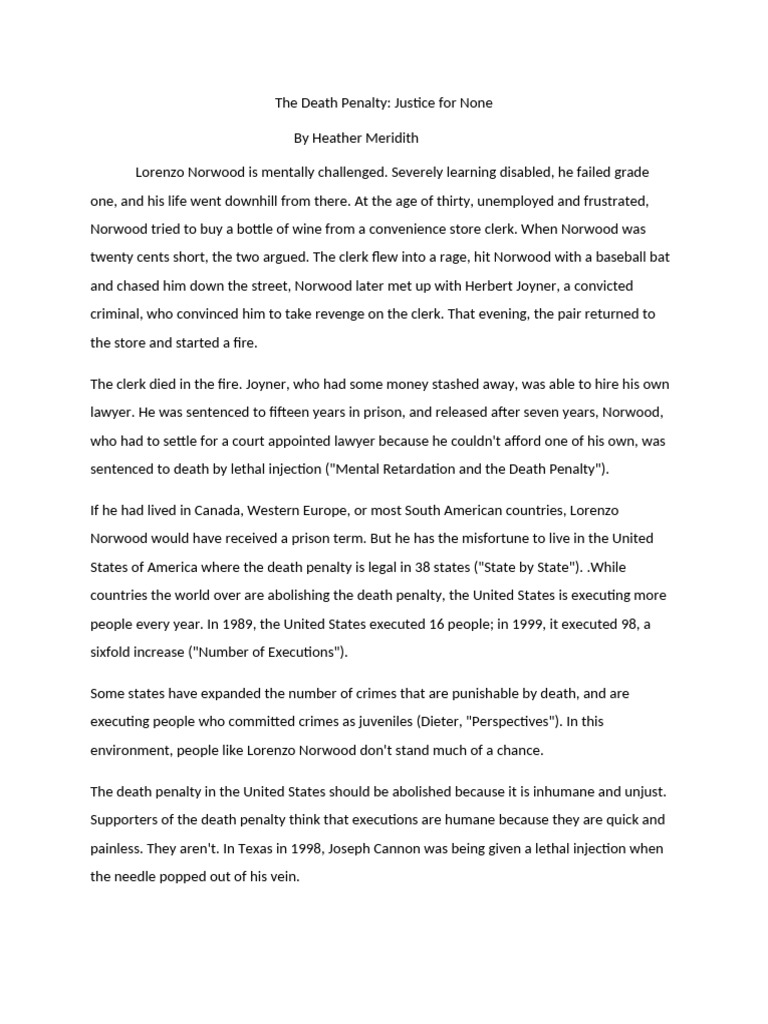 Death Penalty Essay Justice For None | PDF | Capital Punishment | Murder
