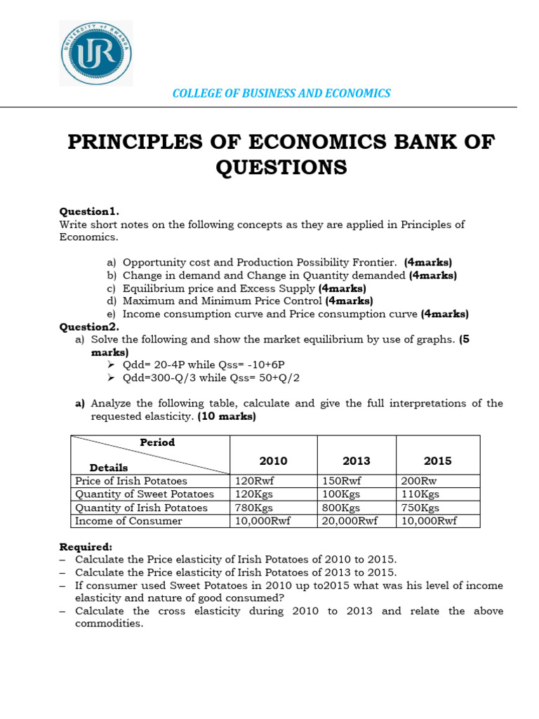 Principles of Economics Bank of Questions | PDF | Demand | Elasticity ...