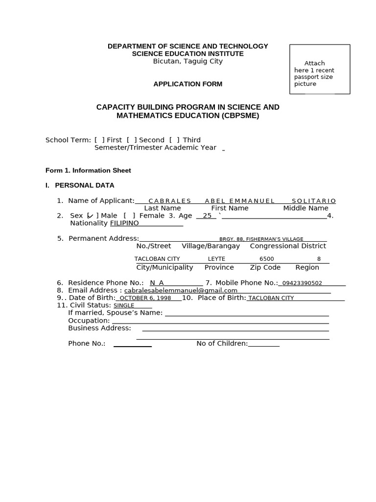 CBPSME Application Cabrales | PDF | Thesis | Educational Stages