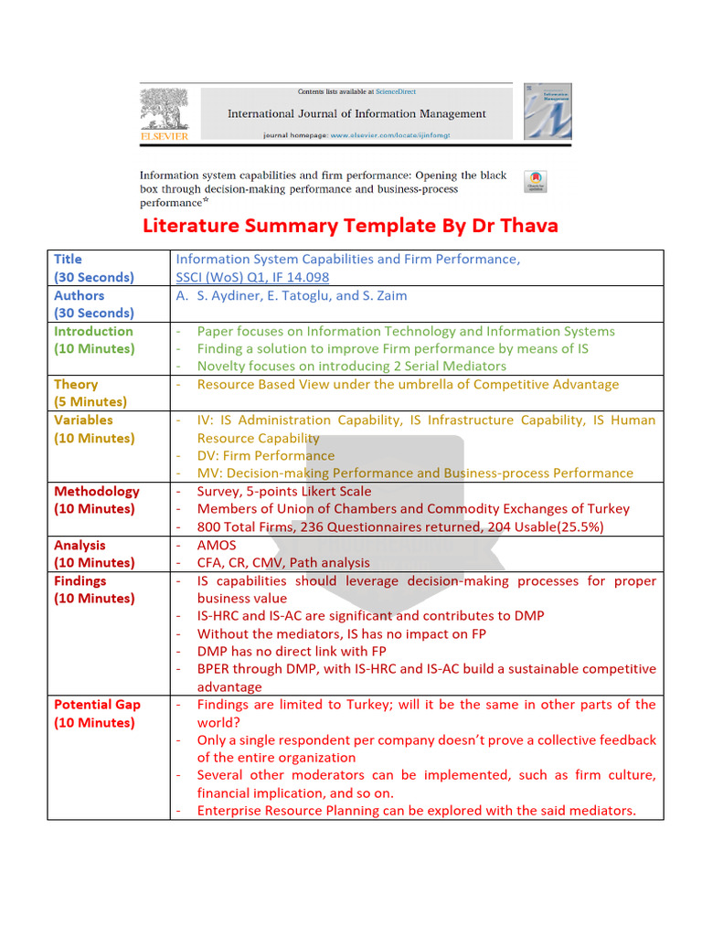Literature Review Summary | PDF
