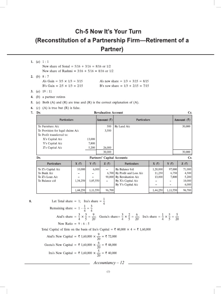 Cbse Cl12 Together With Accountancy Solutions To Now Its Your Turn CH 5 | PDF
