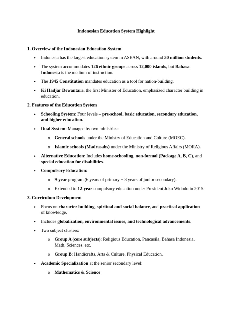 Indonesian Education System Highlight | PDF | Teachers | Curriculum