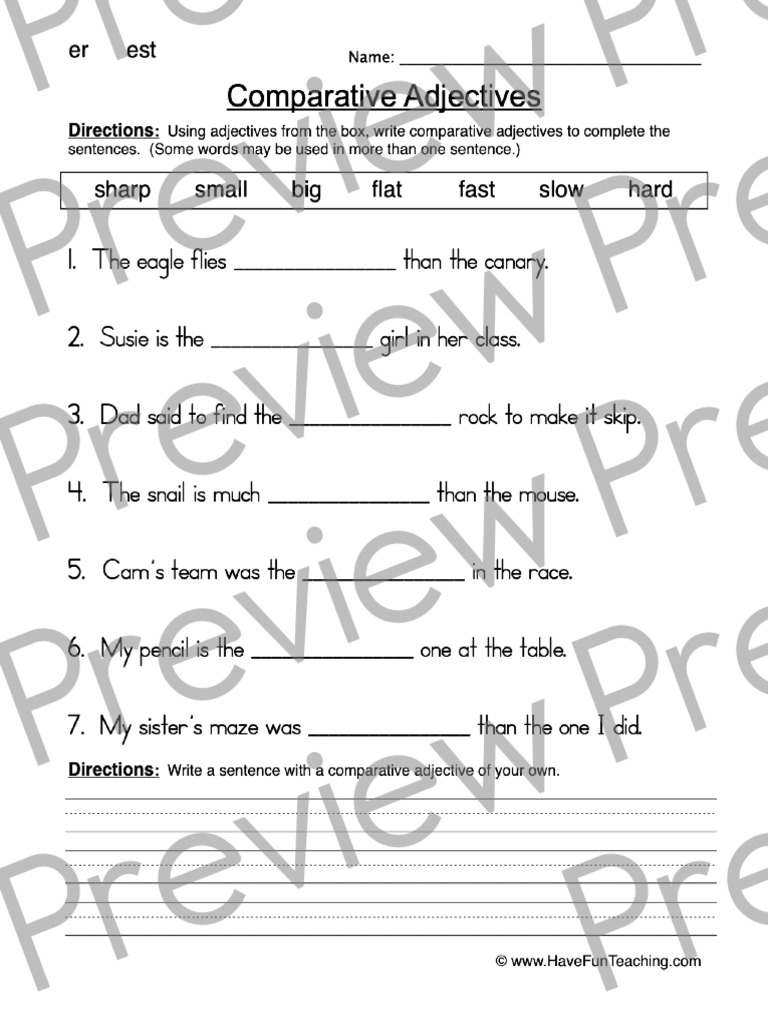 Comparing Adjectives Worksheet 2 Preview | PDF